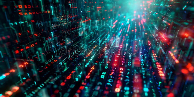 Futuristic Digital Matrix with Light Streams, Data Code, Technology ...