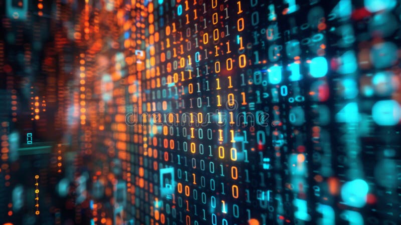 Futuristic Digital Matrix with Light Streams, Data Code, Technology ...