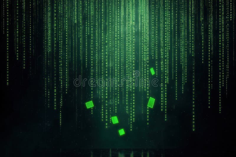 Futuristic Digital Matrix Shows Falling Green Code in Cyberspace at ...