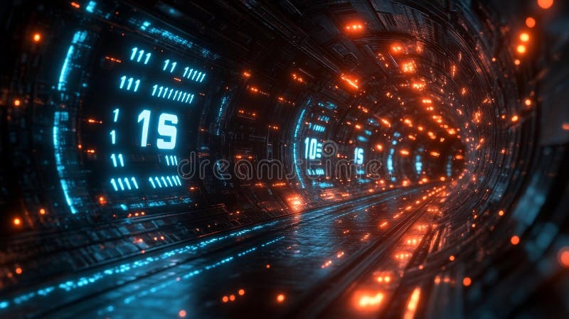 Futuristic Digital Matrix Tunnel with Glowing Numbers Stock ...