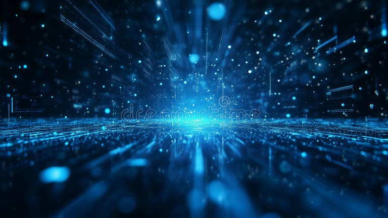 Futuristic Digital Matrix World with a Blue Energy Field Spreading into ...