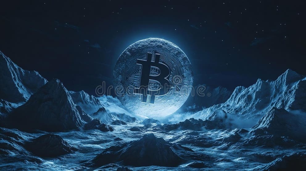Futuristic Digital Moon with Bitcoin Symbol. Generative AI Stock ...