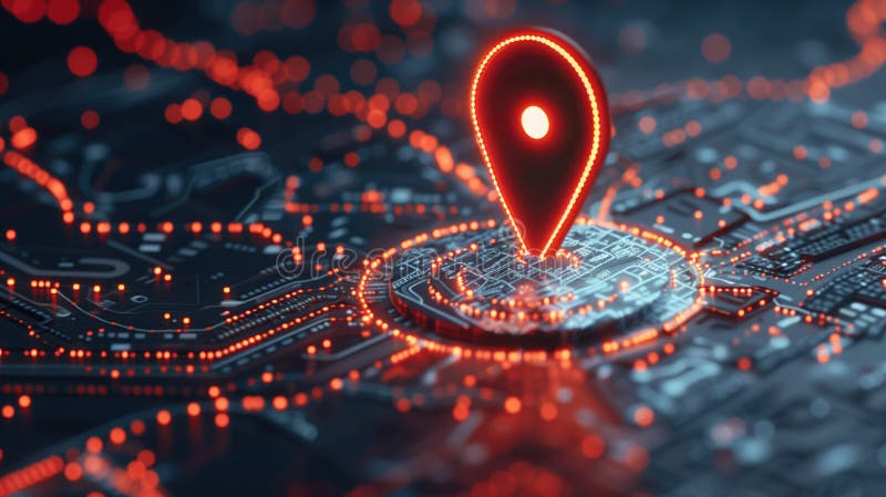 Futuristic Digital Navigation Concept with Glowing Location Icon on ...