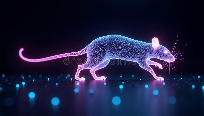 Futuristic Digital Neon Mouse with Glowing Lines on Dark Background ...