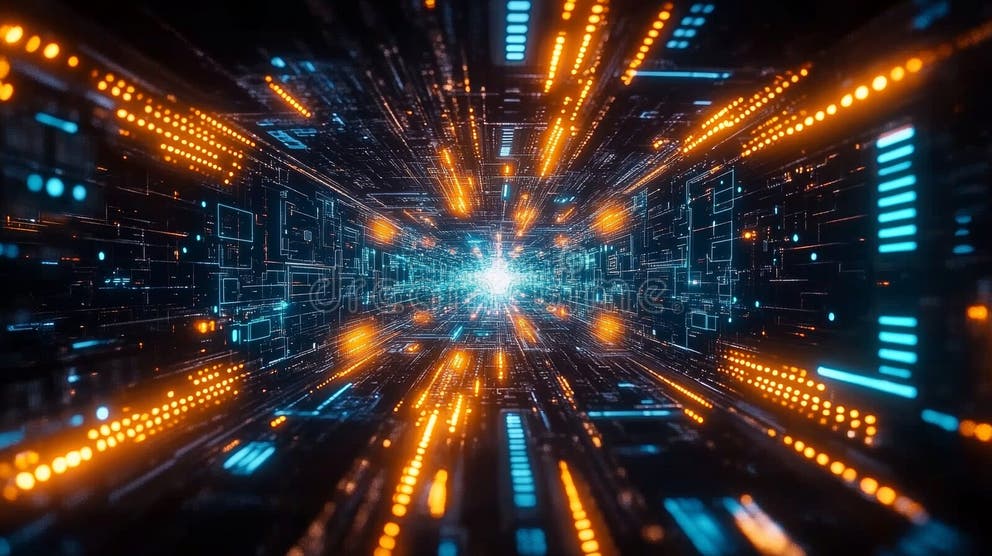 Futuristic Digital Network Background with Glowing Pathways and ...