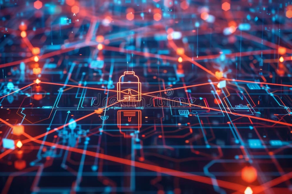 Futuristic Digital Network with Battery Icon Stock Illustration ...