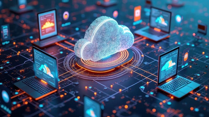 Futuristic Digital Network Cloud Computing Connected Laptops Stock Photos - Free & Royalty-Free ...