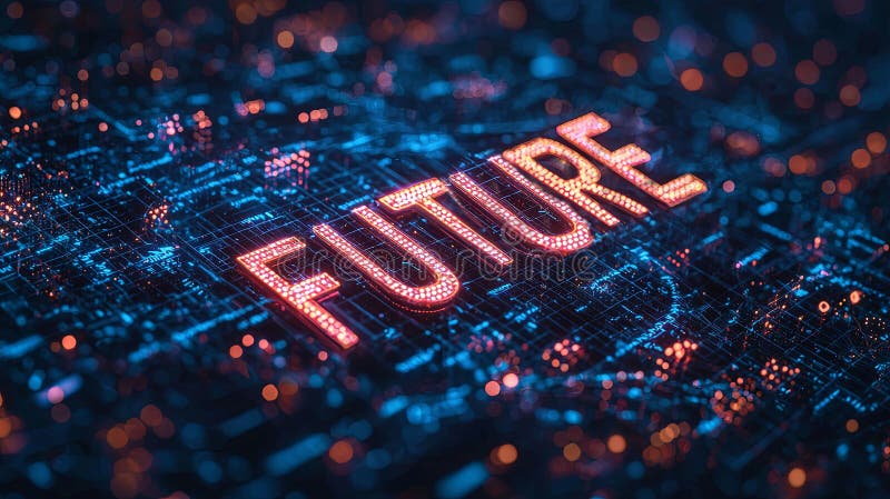 Futuristic Digital Network Concept with Glowing Text and Technology ...