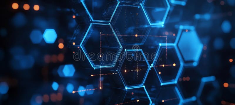 Futuristic Digital Network Connections with Vivid Blue Hexagon Mesh ...