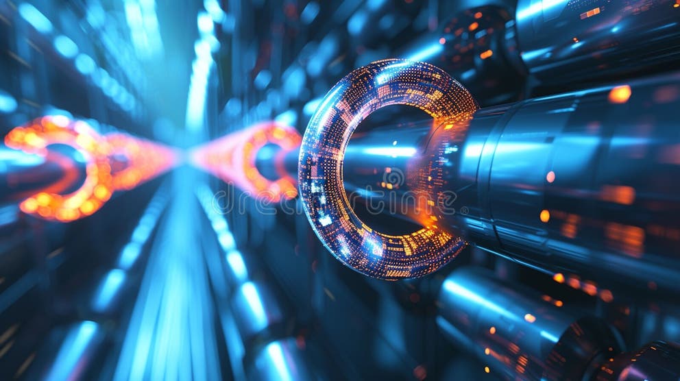 Futuristic Digital Network Design Featuring Glowing Rings and Tubes ...