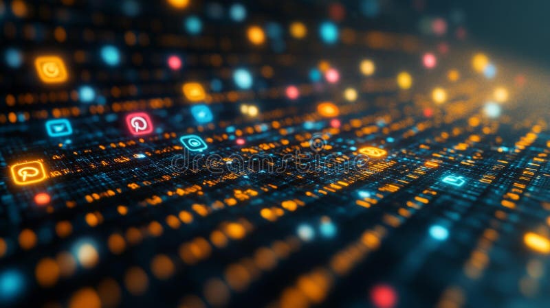 Futuristic Digital Network with Floating Icons Generative AI Stock ...