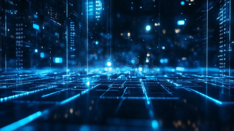 Futuristic Digital Network with Glowing Blue Data Streams and a Cyber ...