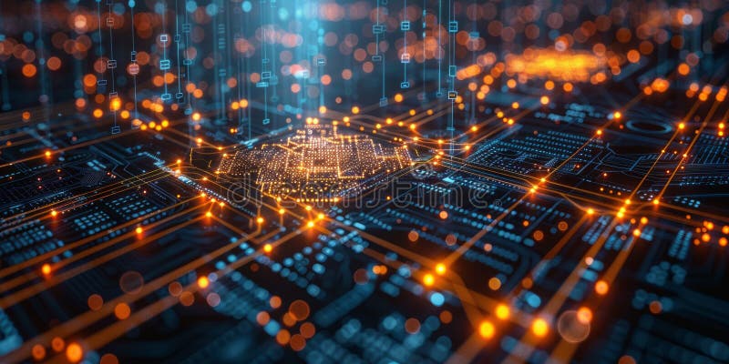 Futuristic Digital Network with Glowing Circuits and Data Nodes in Neon ...
