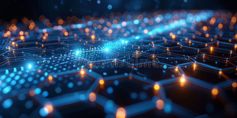 Futuristic Digital Network with Glowing Hexagonal Patterns and Blurred ...