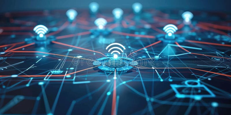 Futuristic Digital Network with Glowing Icons. Technology and Connection. AIG49. Stock ...