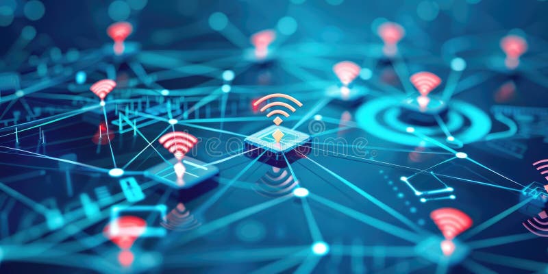 Futuristic Digital Network with Glowing Icons. Technology and ... Futuristic Digital Network with Glowing Icons. Technology and ...