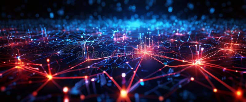 Futuristic Digital Network with Glowing Nodes and Connections Stock ...