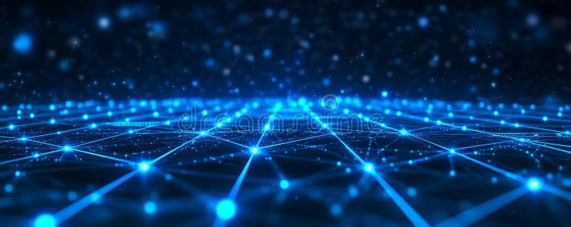 Futuristic Digital Network Grid with Glowing Blue Connections, Computer ...