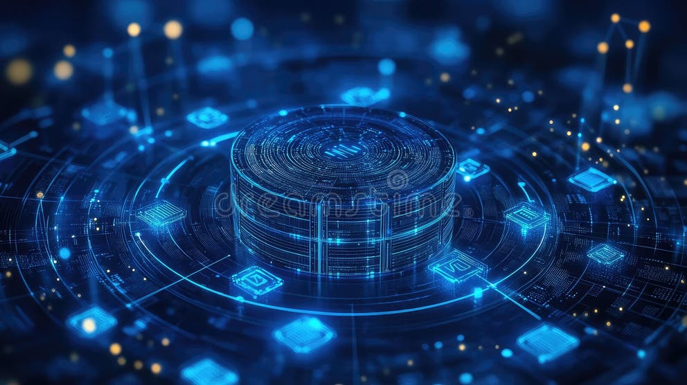 Futuristic Digital Network Hub with Glowing Blue Lights and ...