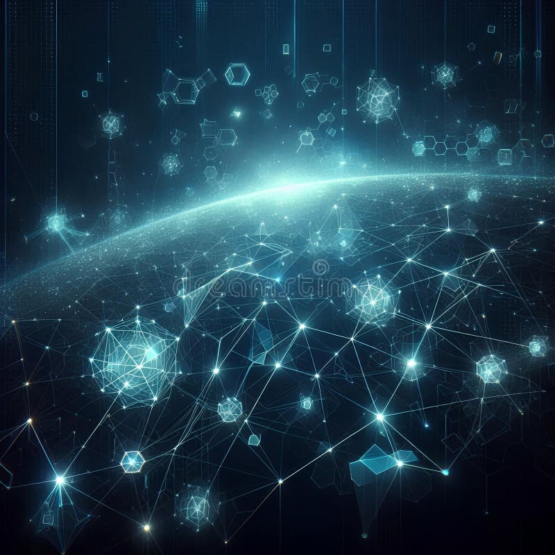 Futuristic Digital Network With Interconnected Nodes And Hexagonal Patterns Blockchain