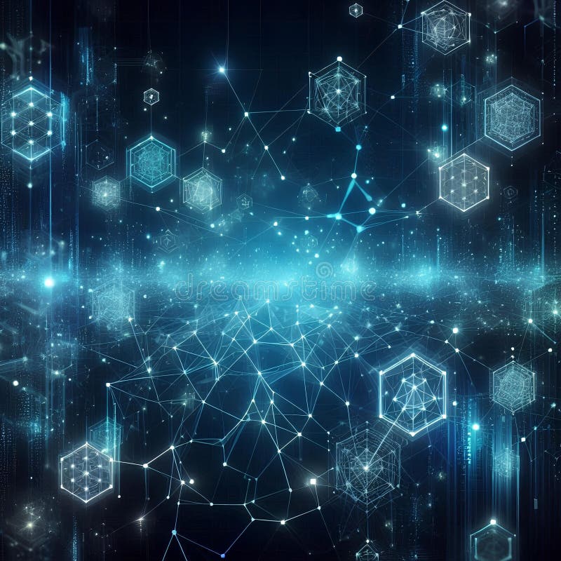 Futuristic Digital Network With Interconnected Nodes And Hexagonal Patterns Blockchain