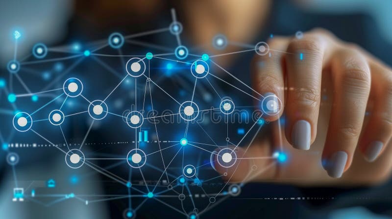 Futuristic Digital Network Interface with Holographic Nodes Stock Illustration - Illustration of ...