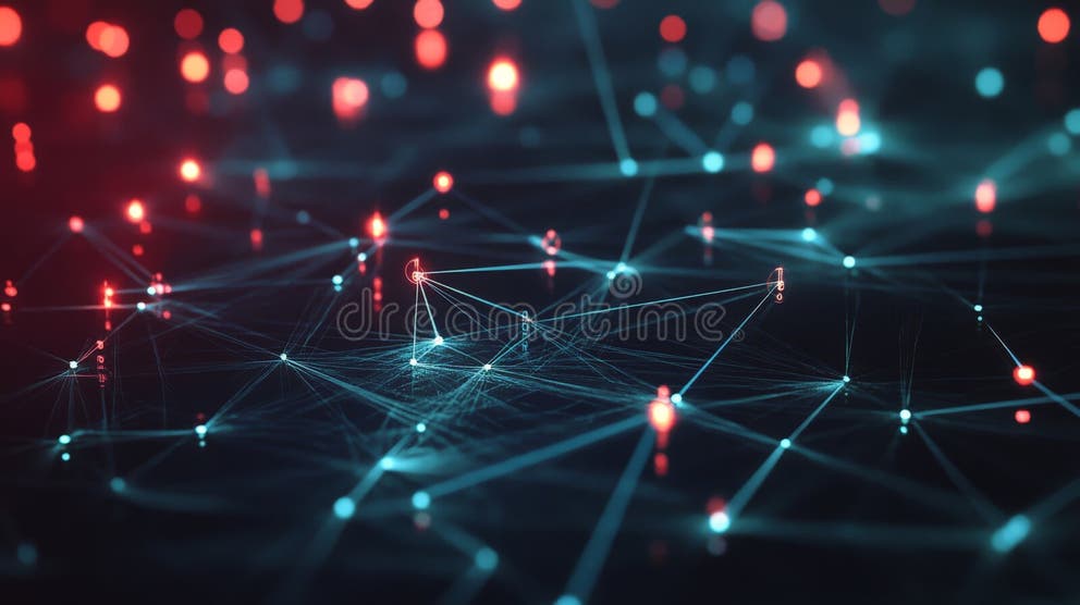 Futuristic Digital Network with Red and Blue Glowing Lights Stock ...