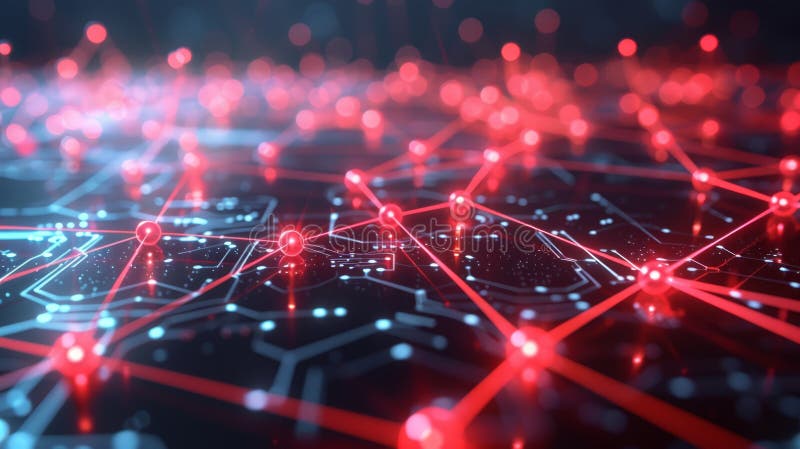 Futuristic Digital Network with Red Nodes Stock Illustration ...