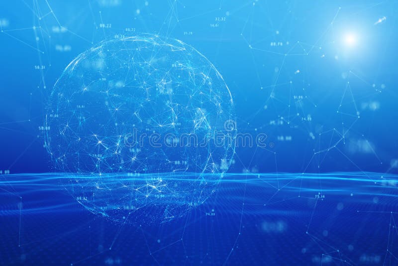 Futuristic Digital Network Sphere with Blue Sky Background Stock ...