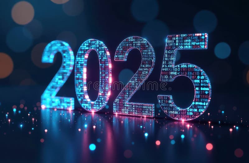Futuristic Digital Numbers Representing 2025 with Tech and Innovation ...