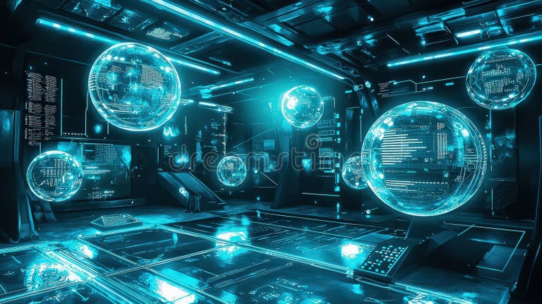 Futuristic Digital Observatory Showcasing Neonlit Data Spheres in a ...