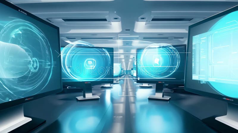 Futuristic Digital Office with Holographic Interfaces Concept of ...