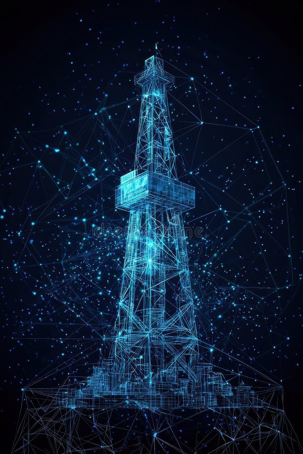 Futuristic Digital Oil Rig Depiction Using Low-poly Wireframe ...