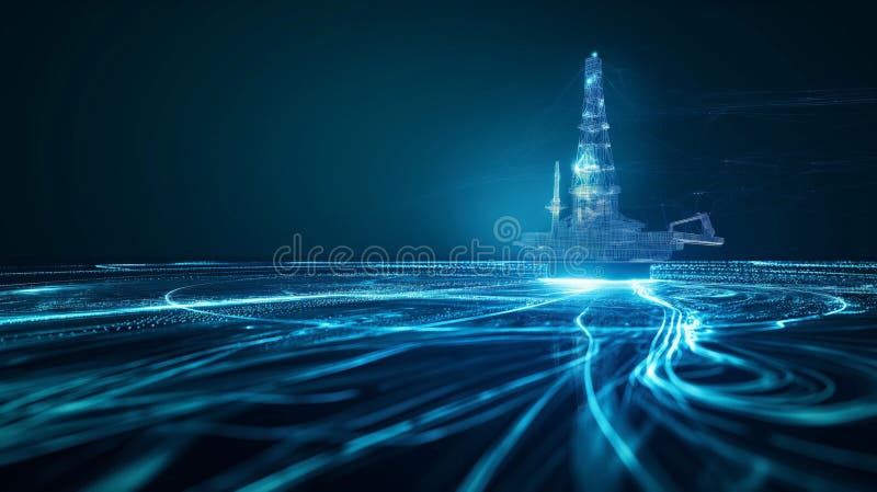 Futuristic Digital Oil Rig with Glowing Network Lines Stock Photo ...