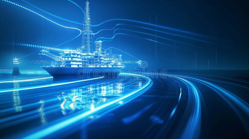 Futuristic Digital Oil Rig at Sea Stock Image - Image of industry ...