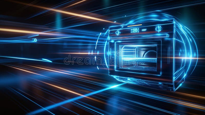 Futuristic Digital Oven with Neon Lights Stock Photo - Image of ...