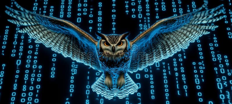Futuristic Digital Owl Symbol of AI, Machine Learning, and Quantum ...