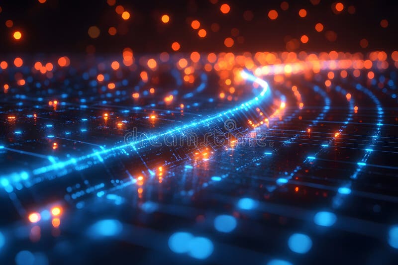Futuristic Digital Pathway with Glowing Blue and Orange Lights ...