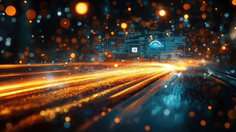 Futuristic Digital Pathway with Glowing Lights and Abstract Data Panels ...