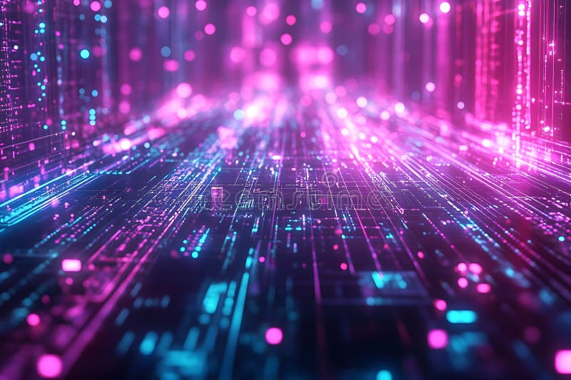 Futuristic Digital Pathway with Glowing Pink and Blue Lines ...