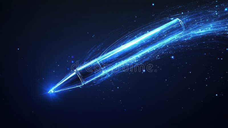 Futuristic Digital Pen with Neon Light Trails on Dark Background for ...