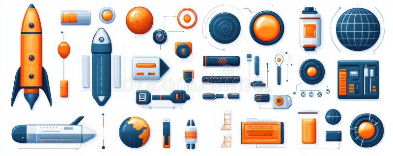 Futuristic Digital Pixel Art Icon Set Featuring Rockets, Planets, and ...