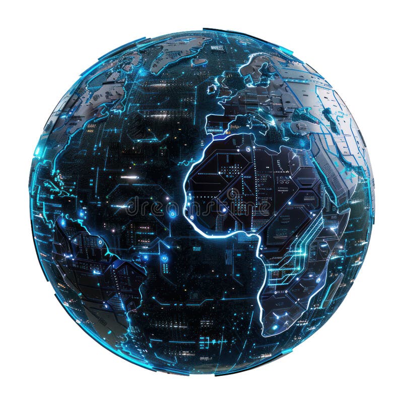 Futuristic Digital Planet Earth is Glowing Blue with a Circuit Board ...