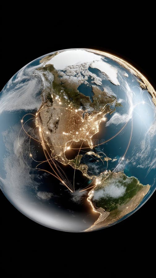 Futuristic Digital Planet Earth Surrounded by Luminous Circles on a ...