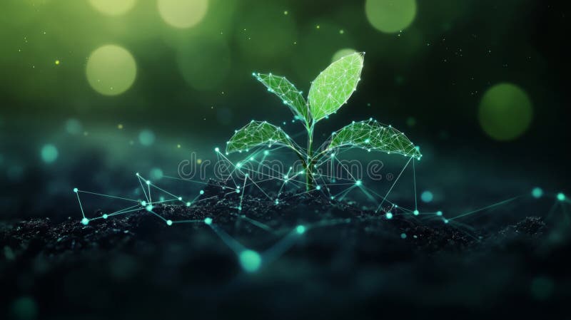 Futuristic Digital Plant Growing in Soil Stock Illustration ...