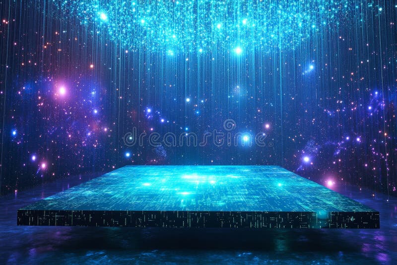 Futuristic Digital Platform in a Cosmic Space with Glowing Holographic ...