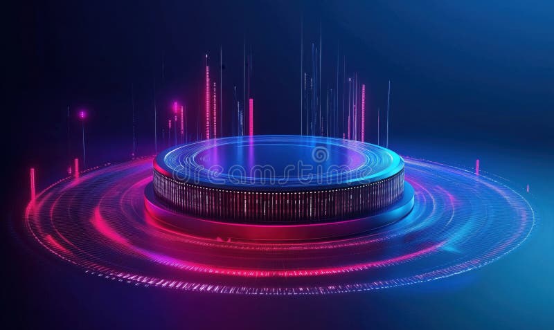 Futuristic Digital Platform with Glowing Neon Lights and Data ...