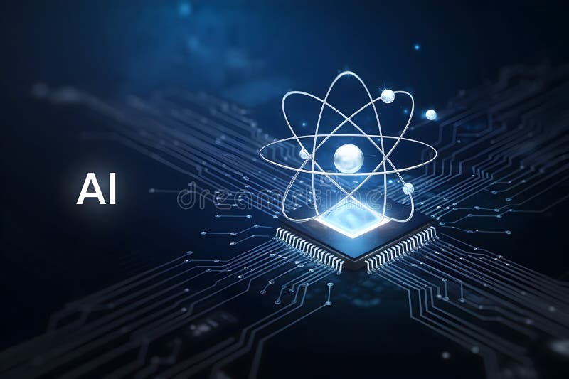 Digital Portrayal of Atom with Glowing Microchip, Representing AI in ...