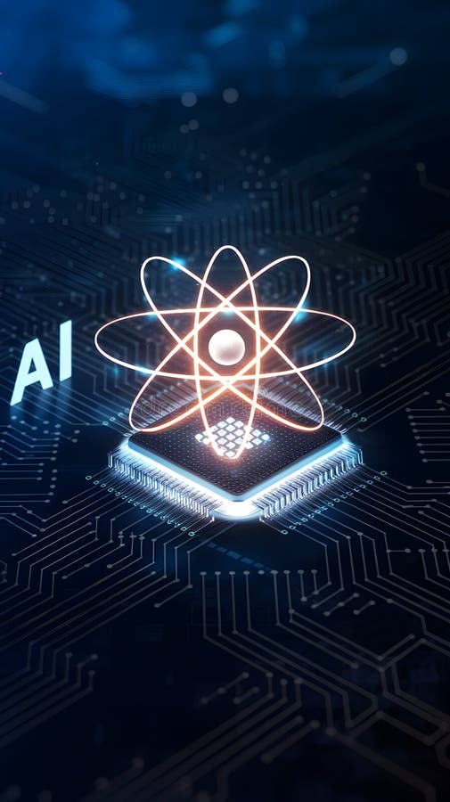 Digital Portrayal of Atom with Glowing Microchip, Representing AI in ...