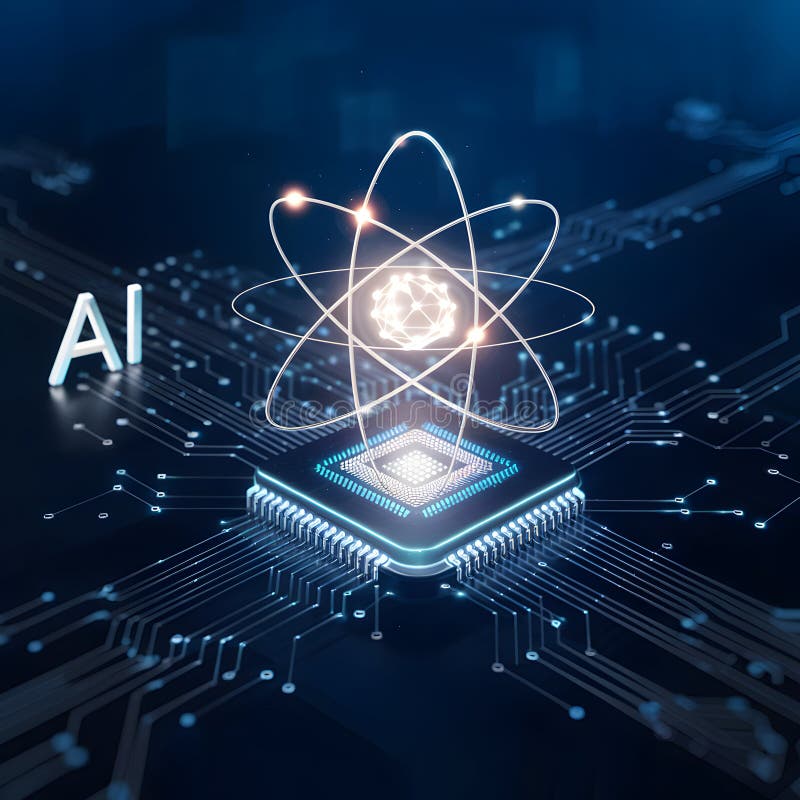 Digital Portrayal of Atom with Glowing Microchip, Representing AI in ...